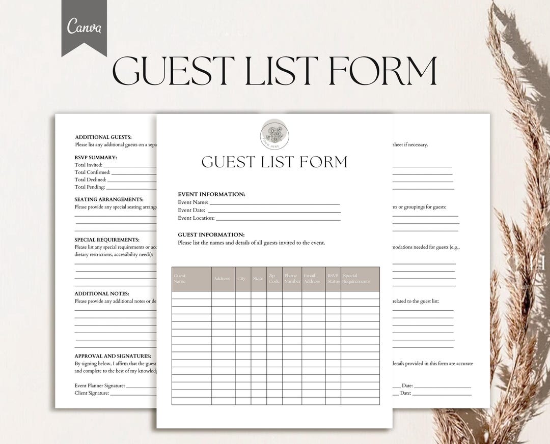Guest List Form Template, Pdf, Canva - Etsy UK