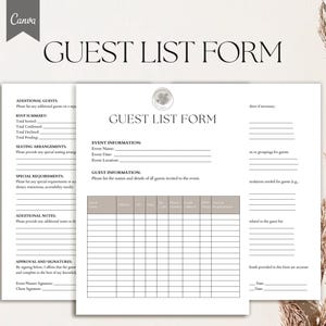 Guest List Form Template, Pdf, Canva - Etsy UK