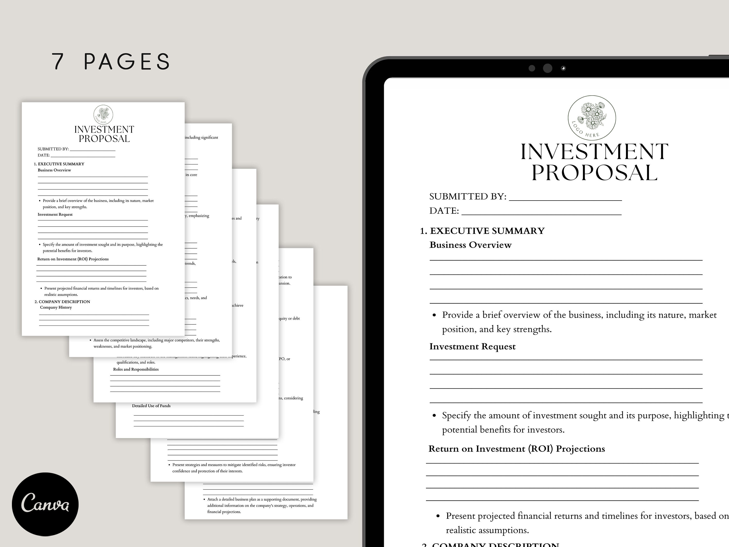 Investment Proposal Template, Funding Proposal Form Pdf, Canva - Etsy