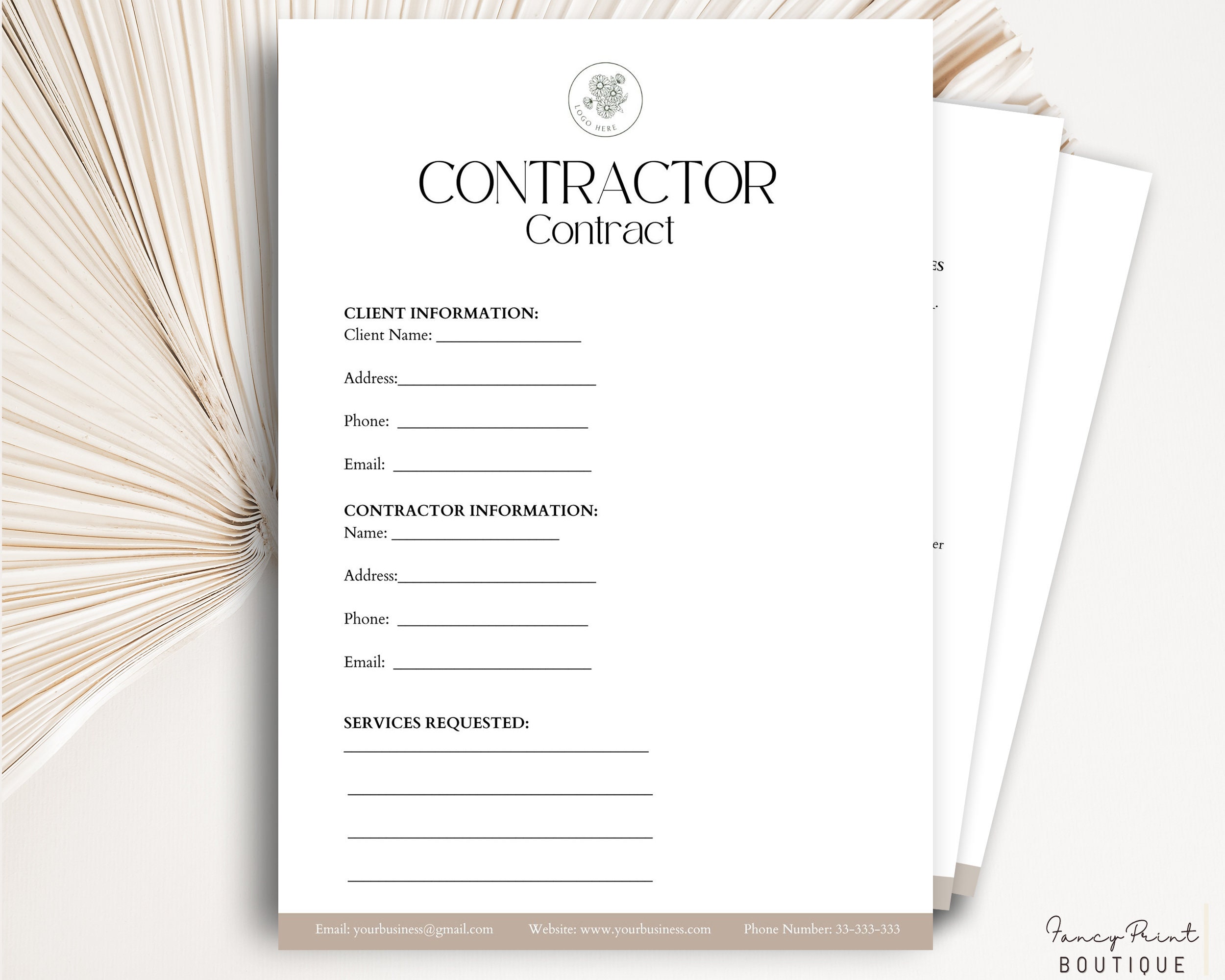 Contractor Contract Template, Freelance Contractor Form , Editable ...