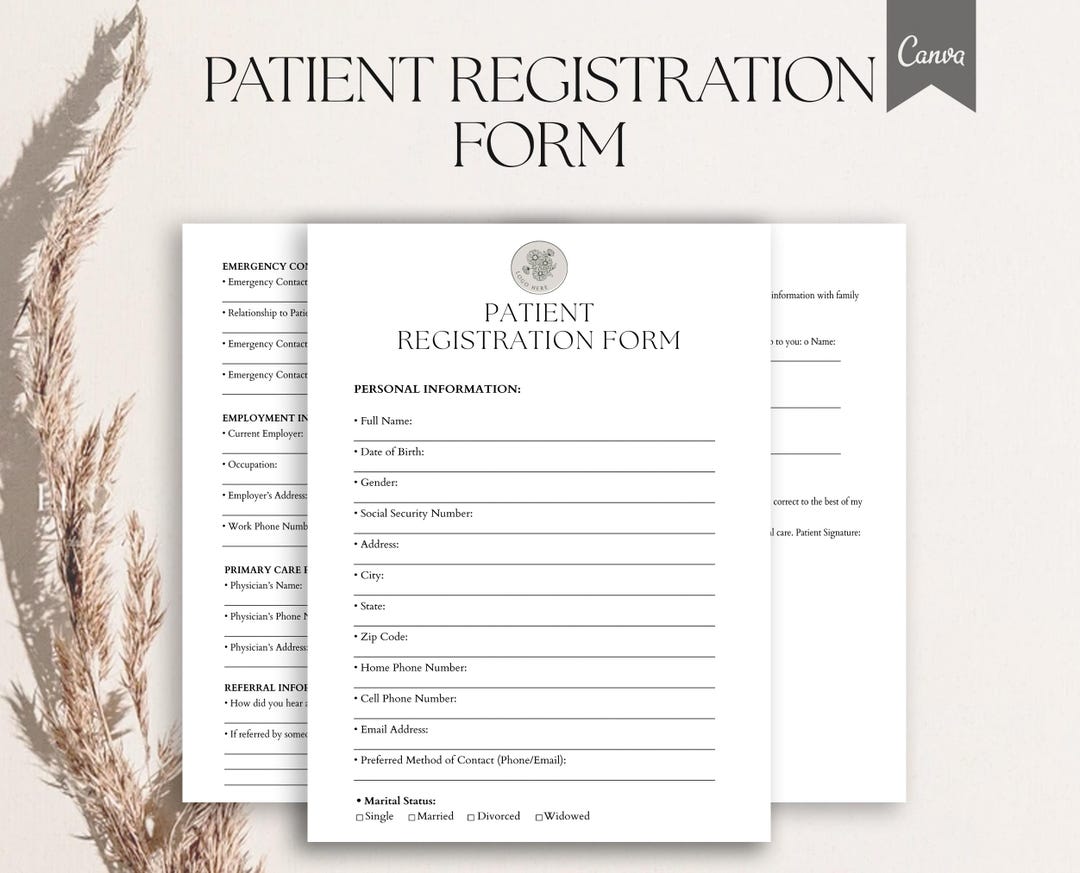 Patient Registration Form Template,pdf, Canva - Etsy