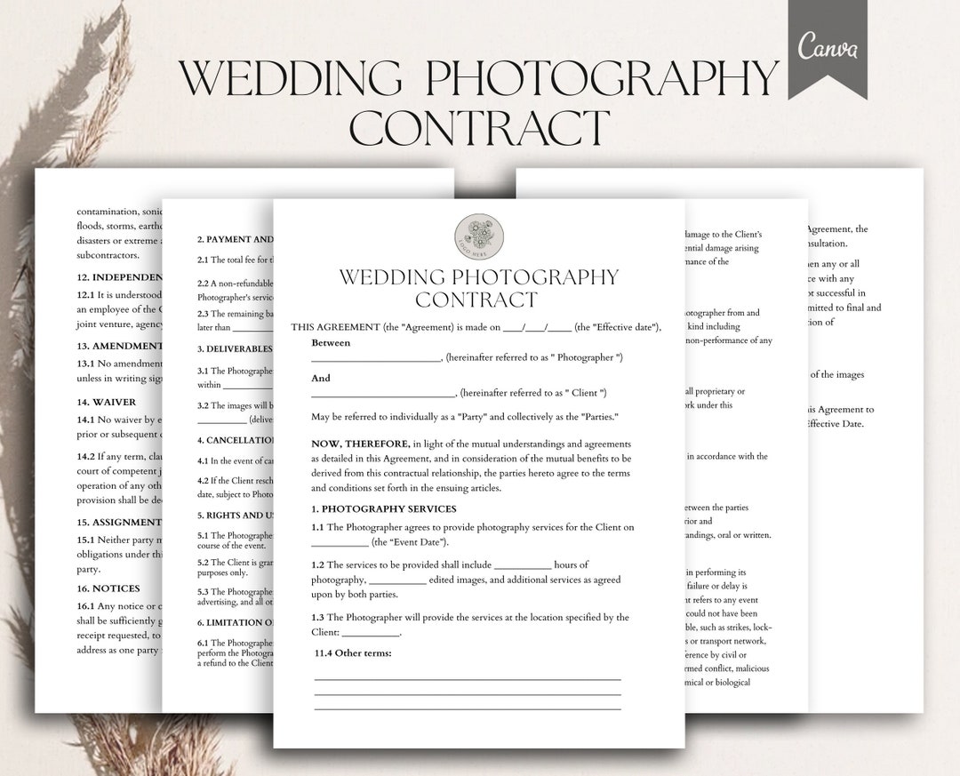 Wedding Photography Contract, Editable Wedding Photography Contract ...
