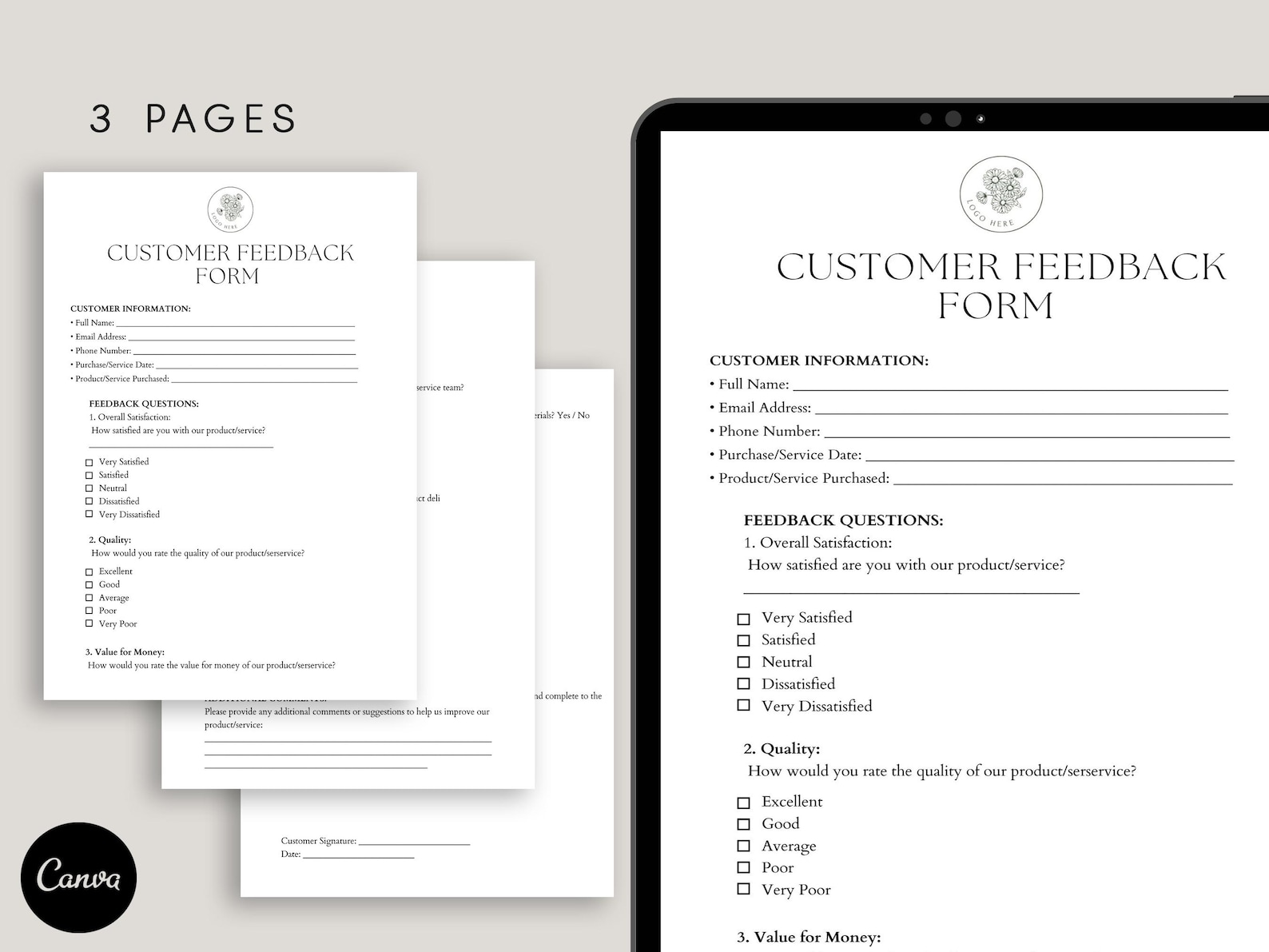 Customer Feedback Form Template, Pdf, Canva - Etsy
