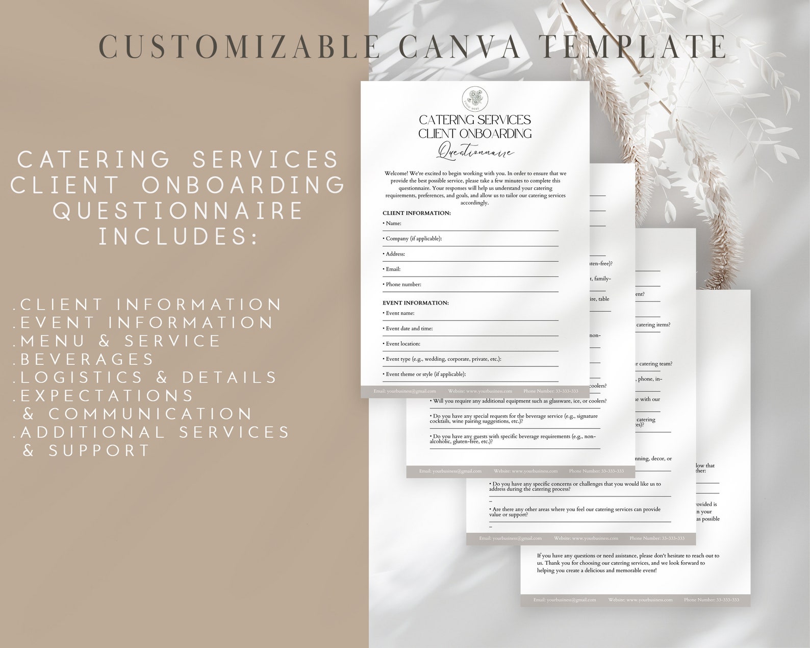 Editable Catering Services Client Onboarding Questionnaire Form ...