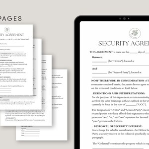 Editable Security Agreement, Security Contract, Financial Security Form ...
