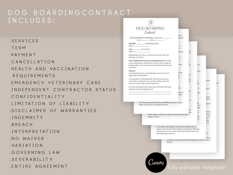 Dog Boarding Contract Template, Editable Dog Boarding Forms, Dog ...