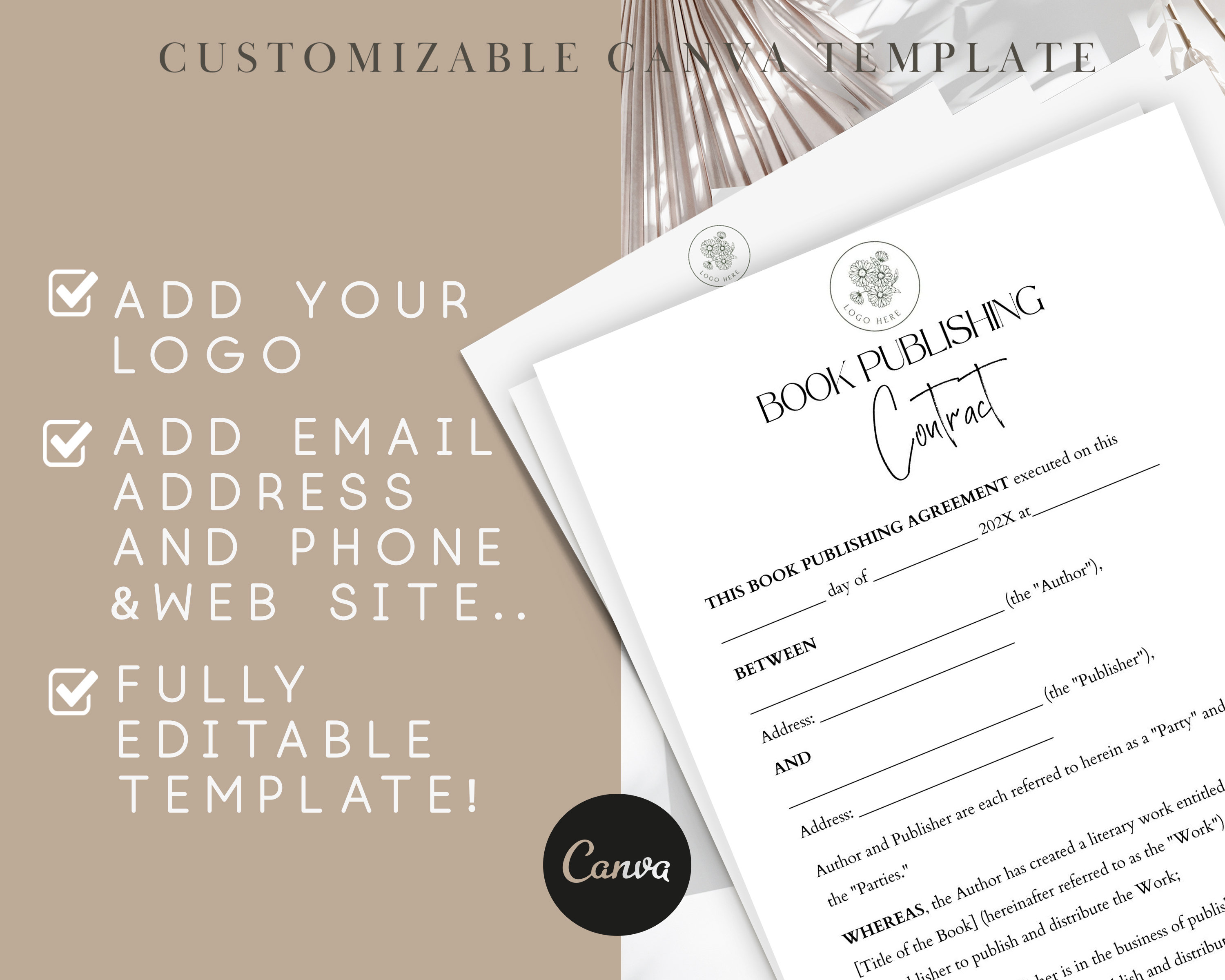 Editable Book Publishing Contract Template, Book Publishing Agreement ...