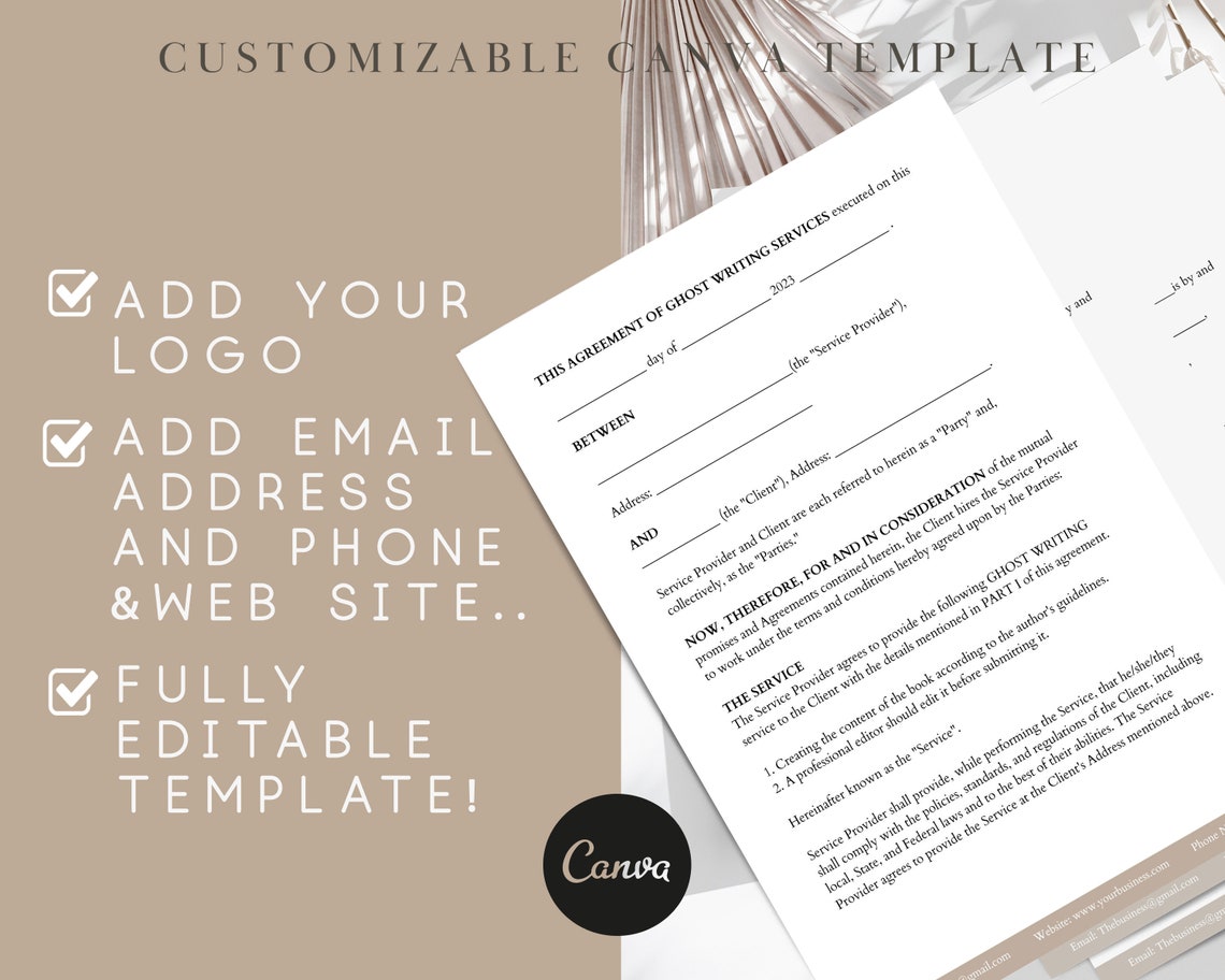 Ghost Writer Contract, Writer Contract Template, Editable Ghost Writer ...