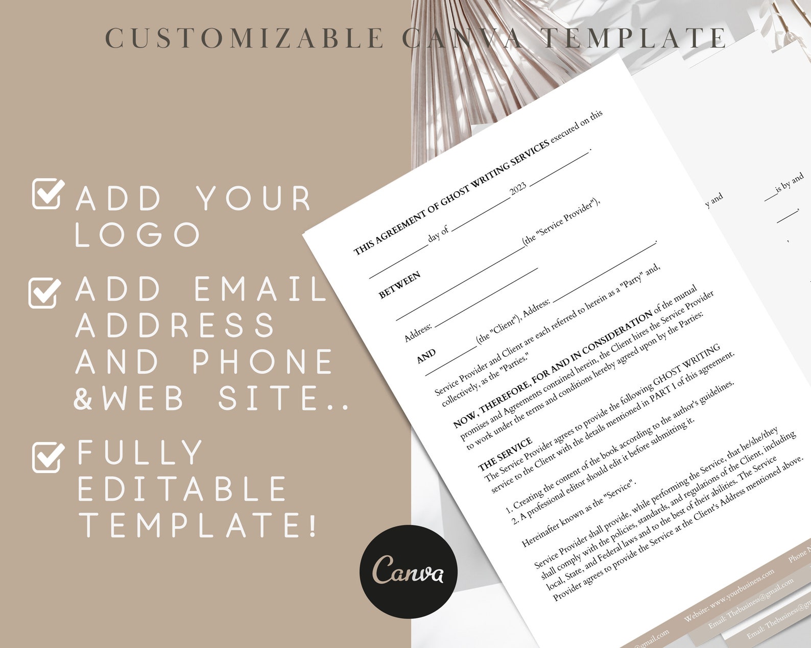 Ghost Writer Contract, Writer Contract Template, Editable Ghost Writer ...