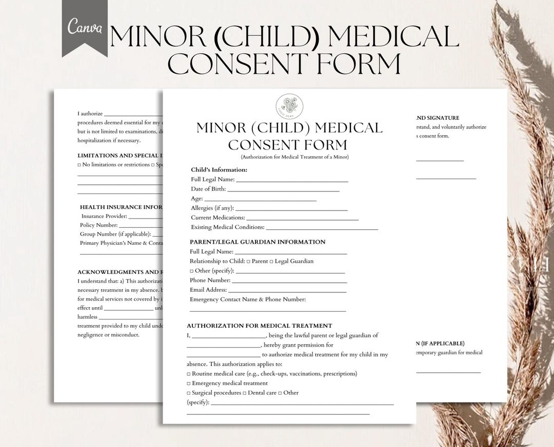 Minor (child) Medical Consent Form Template, Parental Medical ...