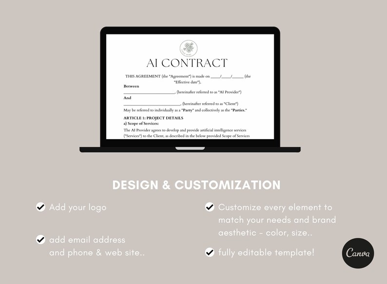 AI Contract Editable Template, AI Services Agreement Form, AI ...