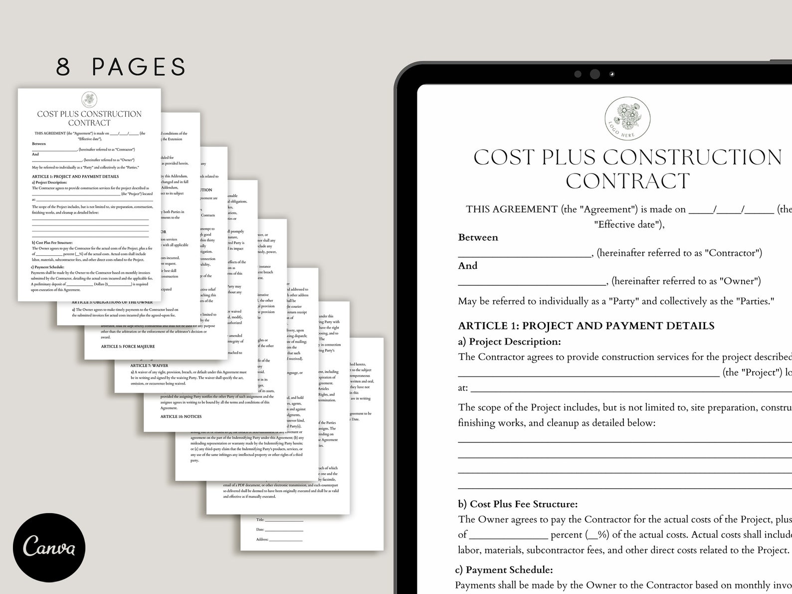 Cost Plus Construction Contract, Cost Plus Contractor Agreement , Pdf ...