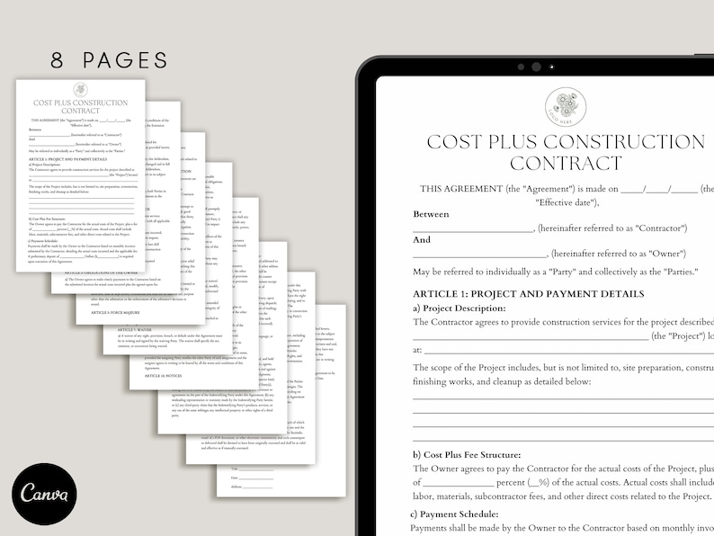 Cost Plus Construction Contract, Cost Plus Contractor Agreement , Pdf ...
