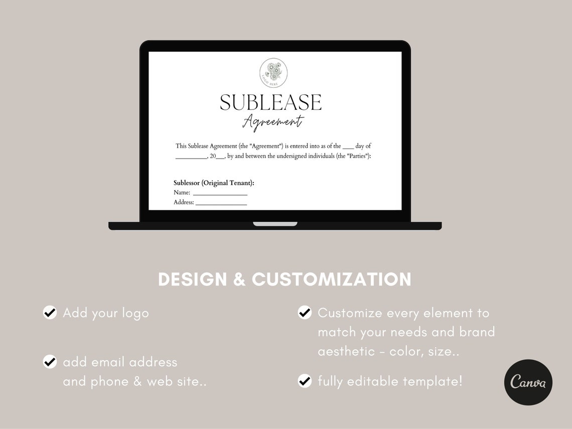 Editable Sublease Agreement, Customizable Sublease Template, Sublease ...