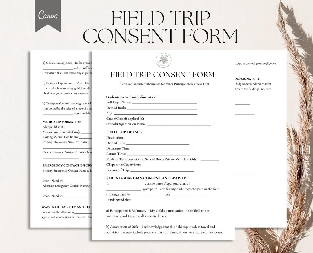 Field Trip Consent Form Template, PDF, Canva - Etsy