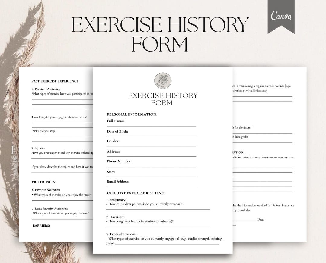 Exercise History Form Template, Pdf, Canva - Etsy