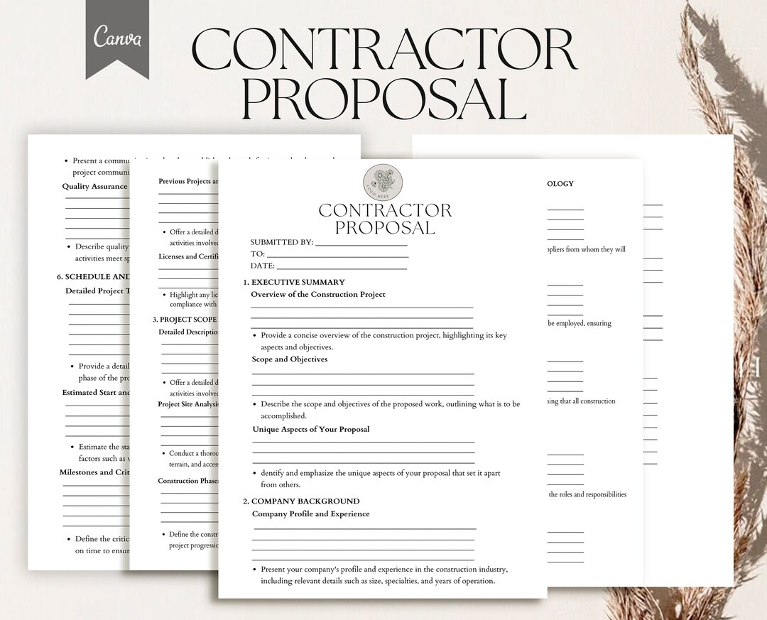 Contractor Proposal Template, Project Proposal Services, Pdf, Canva - Etsy