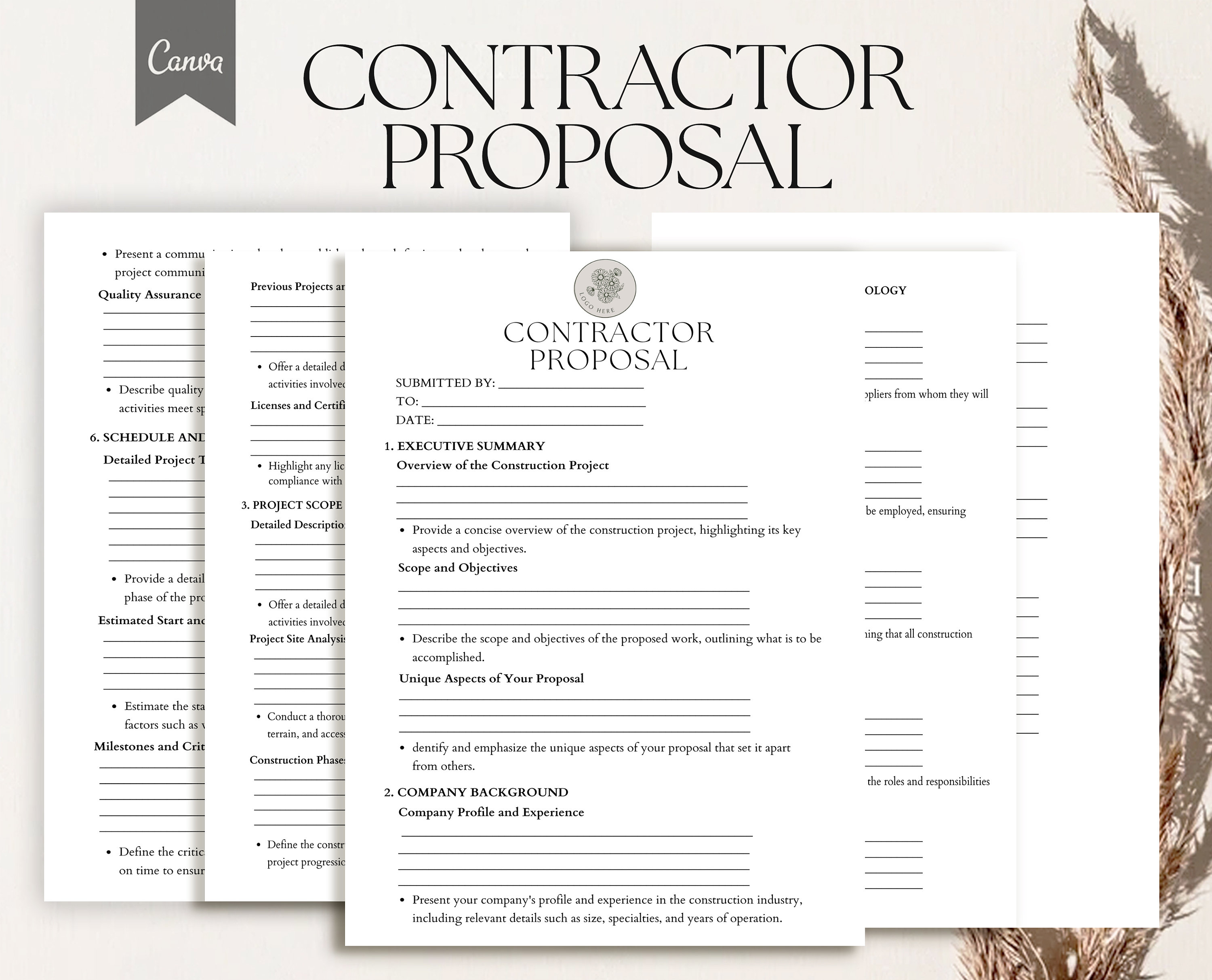 Contractor Proposal Template, Project Proposal Services, Pdf, Canva - Etsy