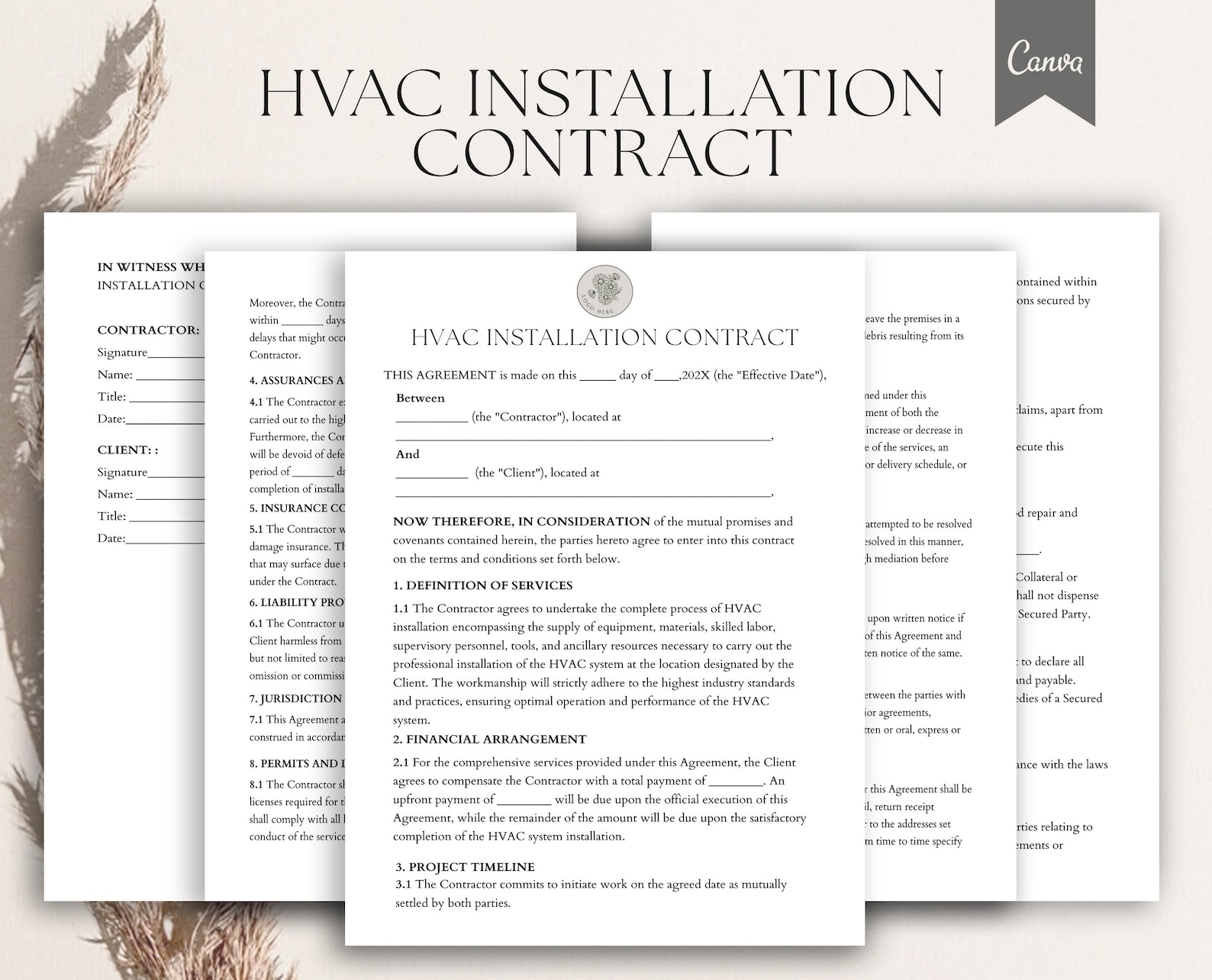 Editable HVAC Installation Contract, HVAC Service Agreement, HVAC ...