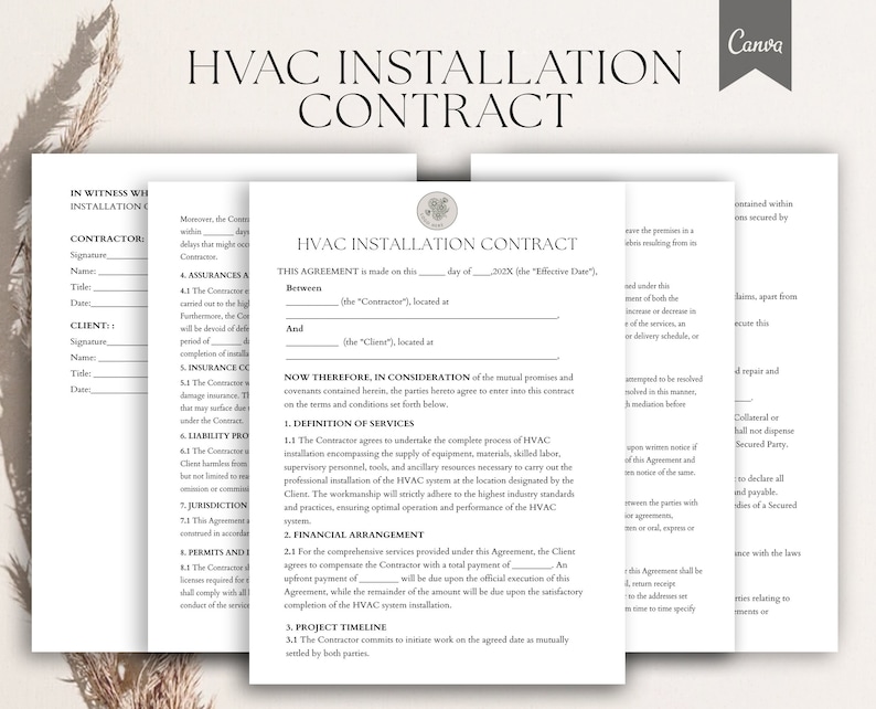 Editable HVAC Installation Contract, HVAC Service Agreement, HVAC ...