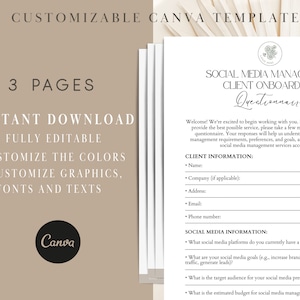 Social Media Management Client Onboarding Questionnaire Form, Editable ...