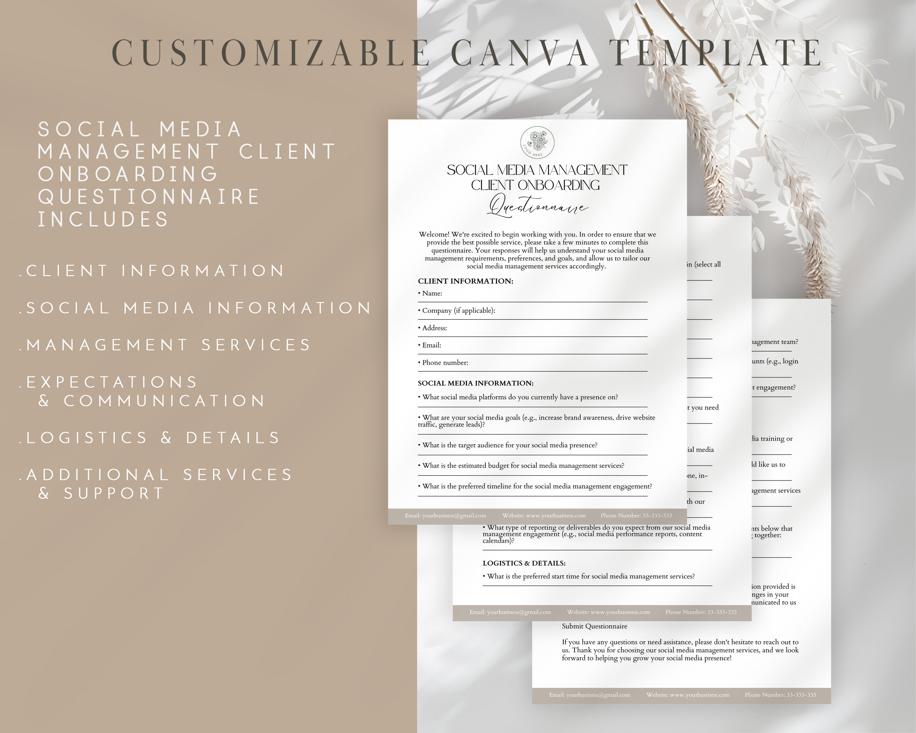 Social Media Management Client Onboarding Questionnaire Form, Editable ...