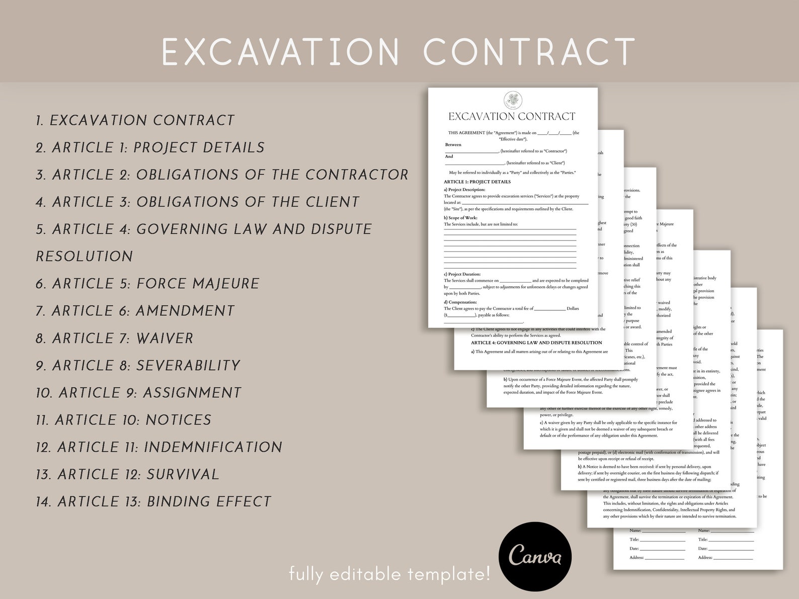 Excavation Contract Template, Excavation Agreement , Excavation ...