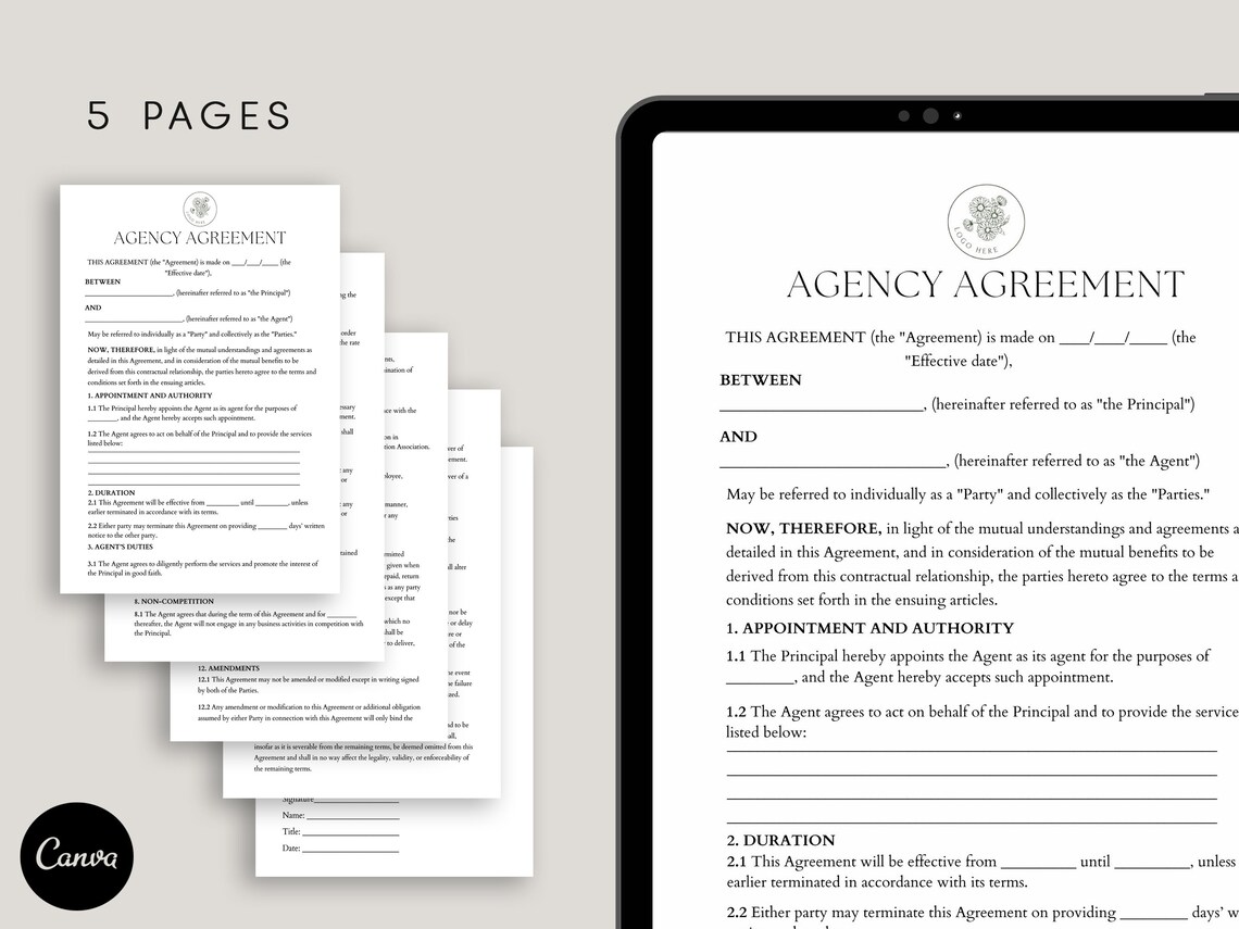 Agency Agreement Template, Editable Agency Forms, Agency Contract ...