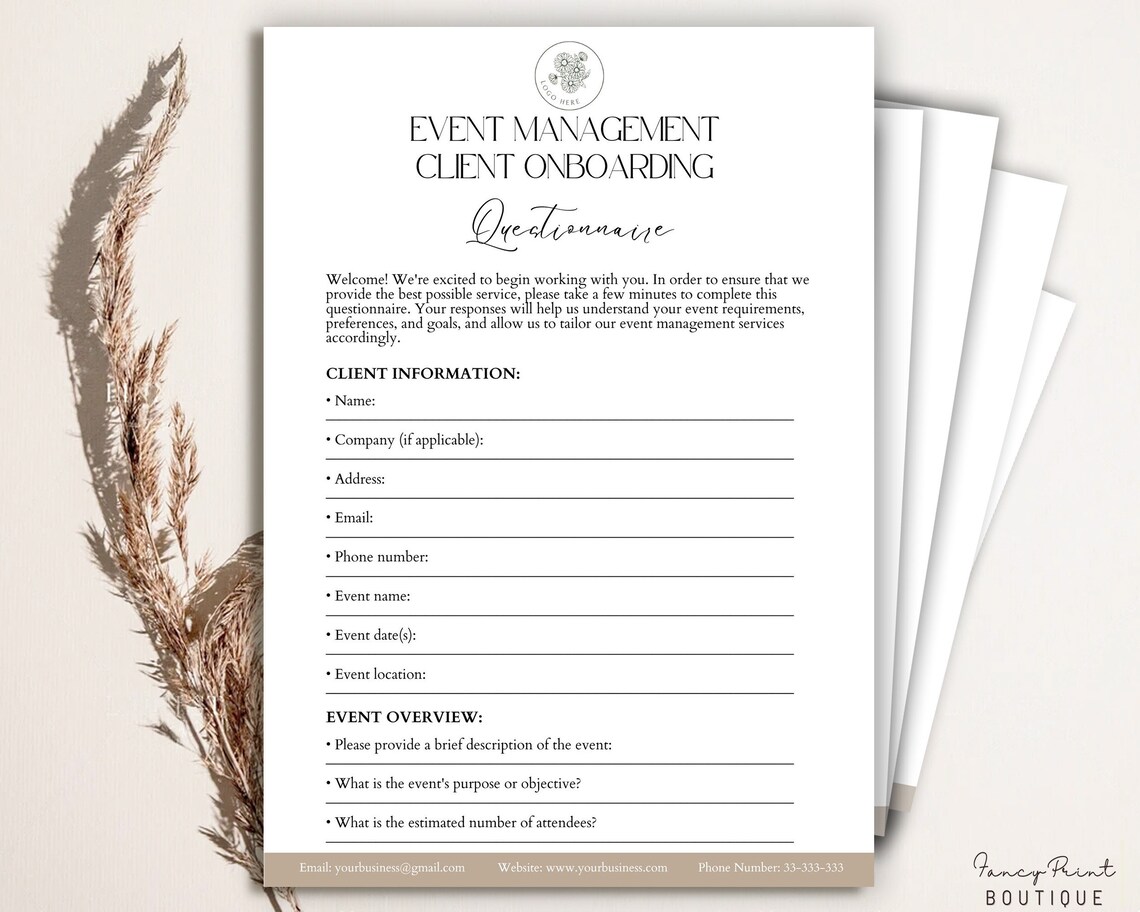 Editable Event Management Client Onboarding Questionnaire Form, Event ...
