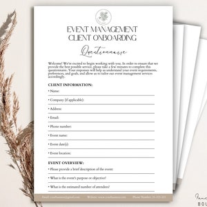 Editable Event Management Client Onboarding Questionnaire Form, Event ...