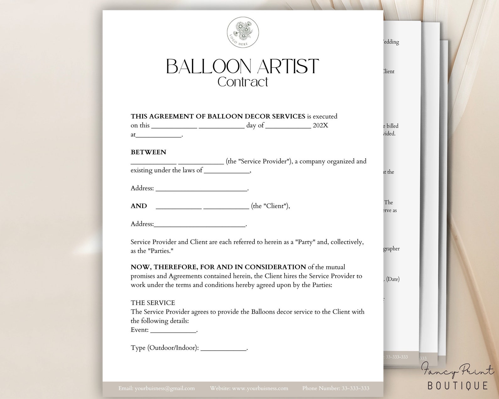 Editable Balloon Artist Contract,balloon Stylist Agreement, Balloon ...