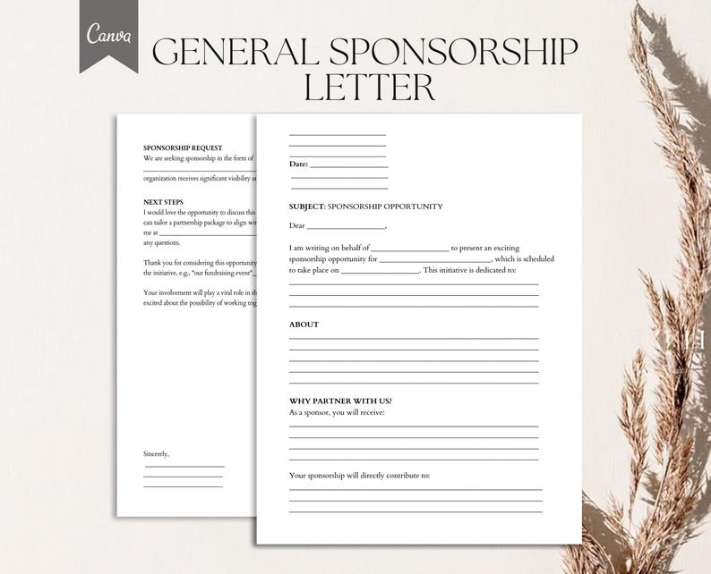 General Sponsorship Letter Template, PDF, Canva - Etsy