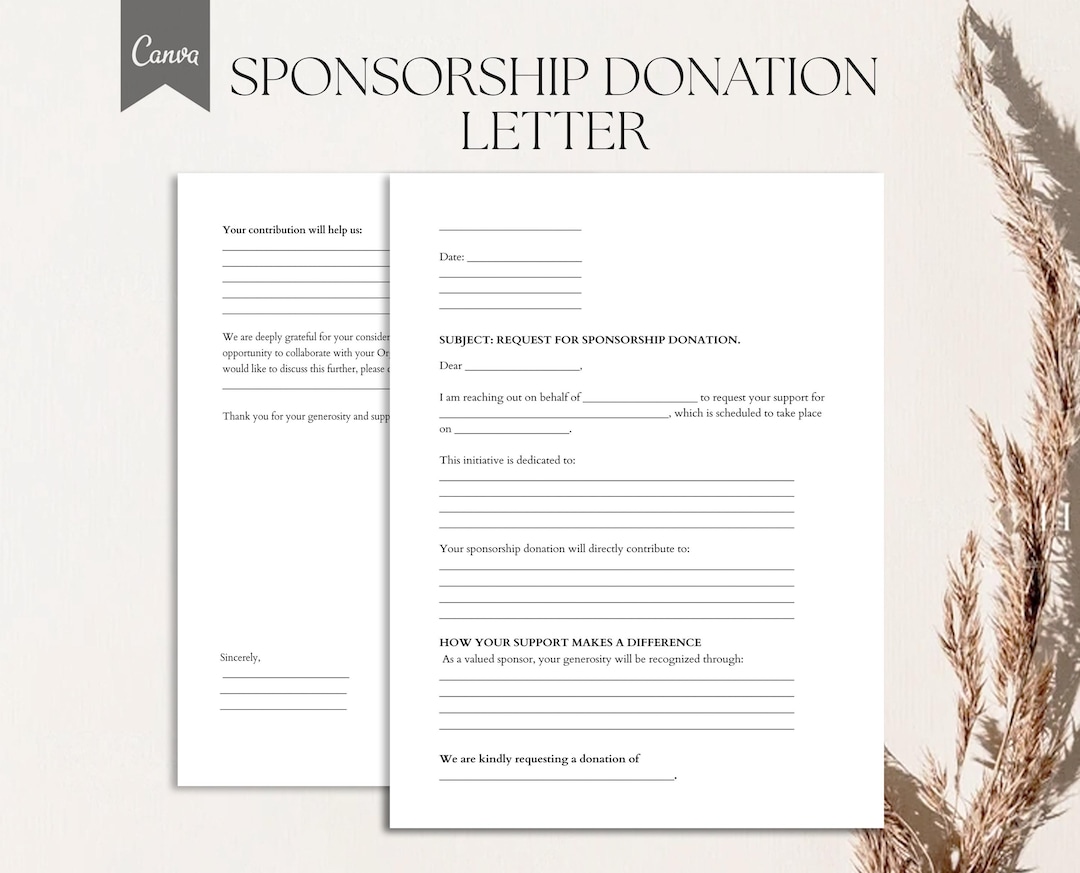 Sponsorship Donation Letter Template, PDF, Canva - Etsy