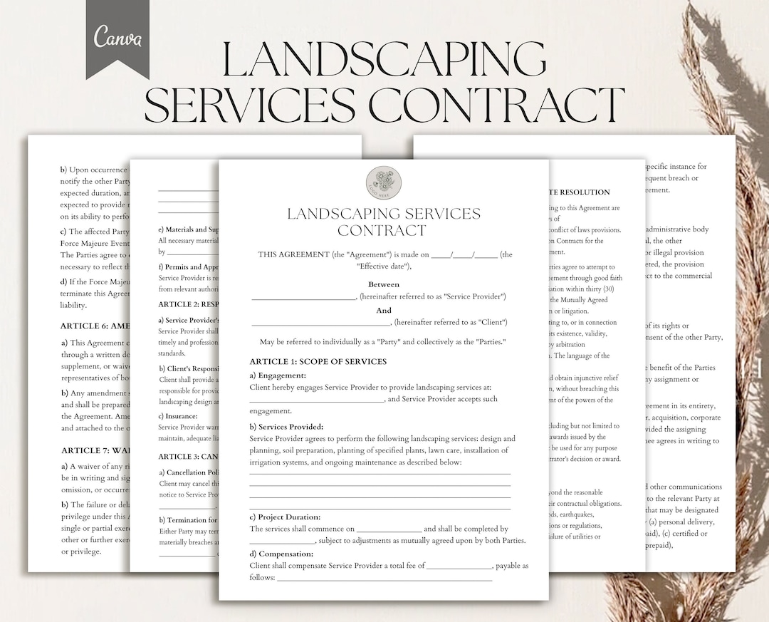 Landscaping Services Agreement, Landscape Maintenance Contract, Pdf ...