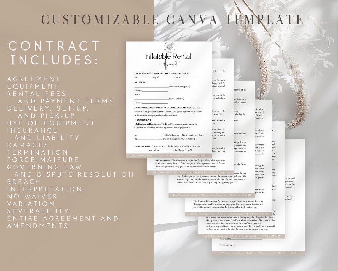 Editable Inflatable Rental Agreement, Inflatable Rental Contract ...