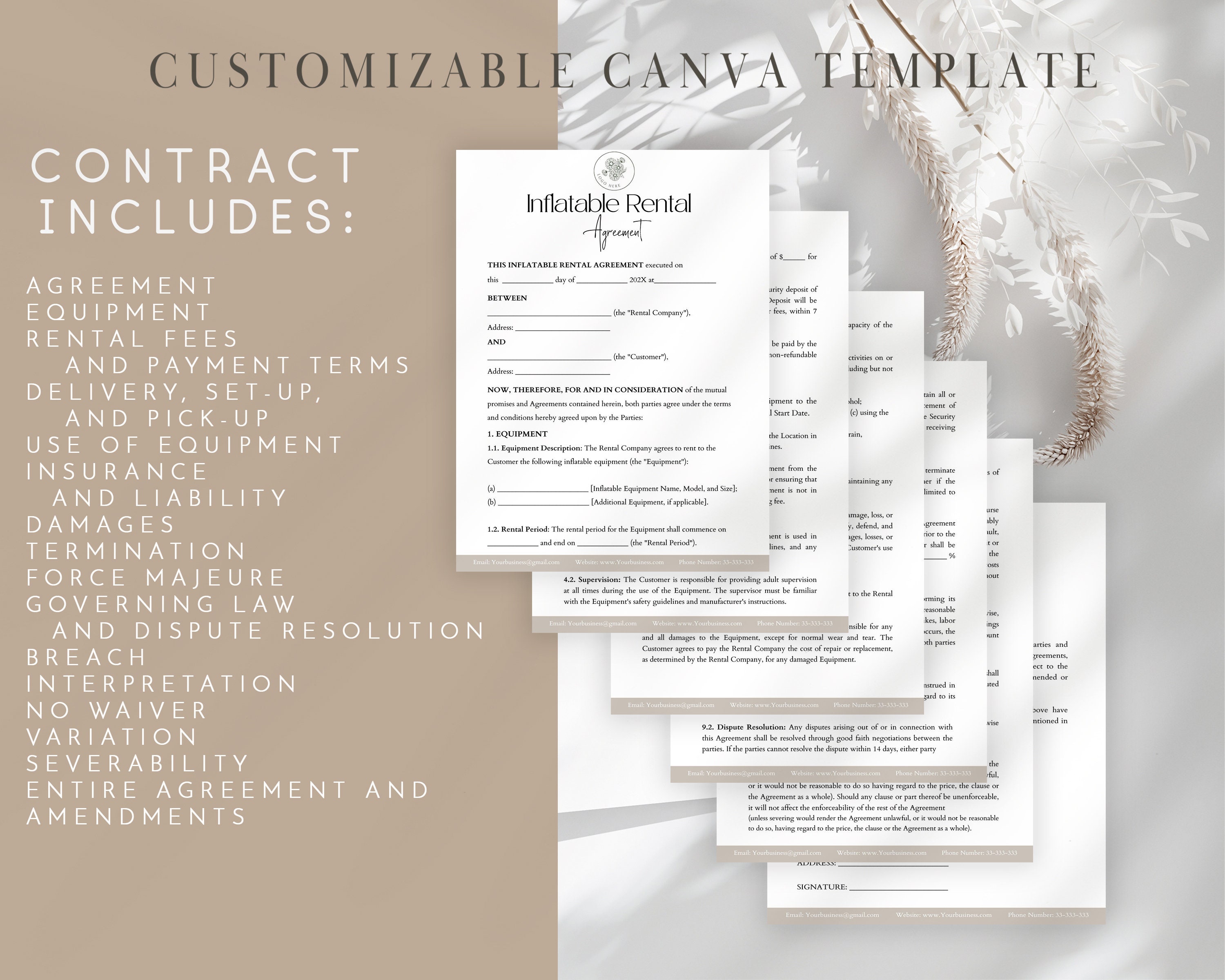 Editable Inflatable Rental Agreement, Inflatable Rental Contract ...