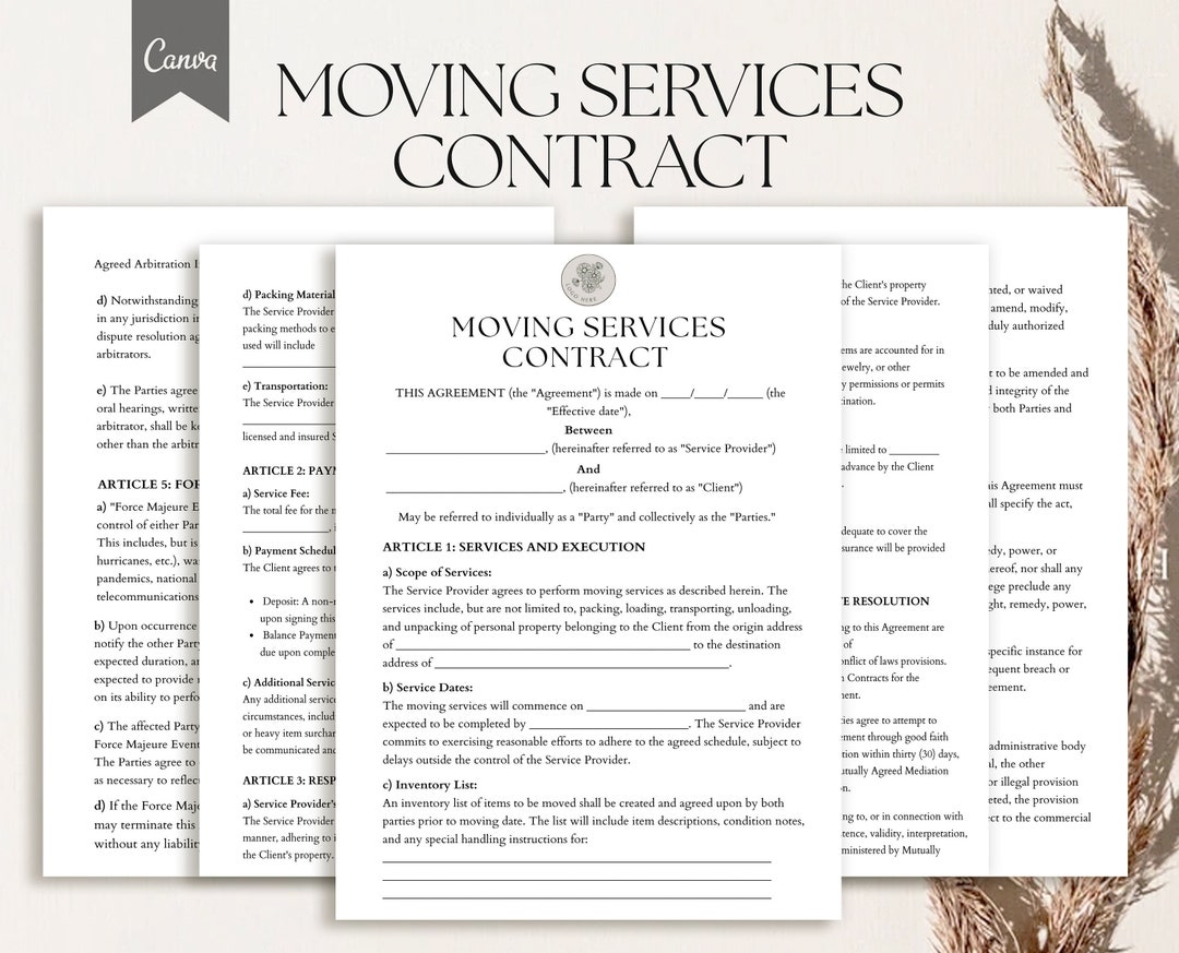 Moving Services Contract Template, Relocation Services Agreement, Pdf ...