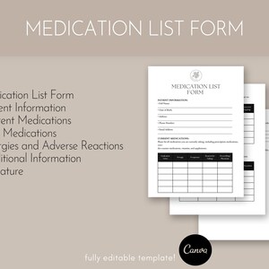 Medication List Form Template,pdf, Canva - Etsy