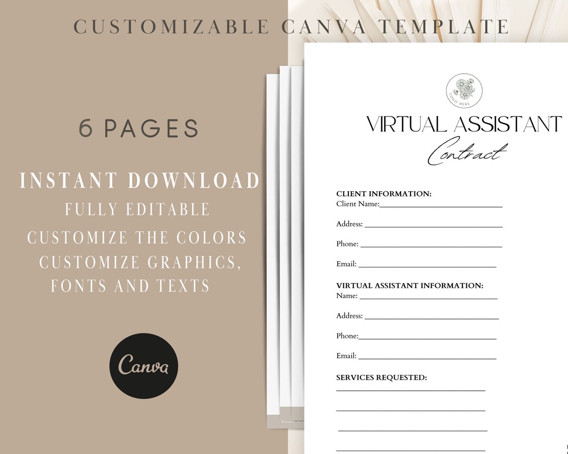 Virtual Assistant Contract Template, Client Agreement, Personal ...