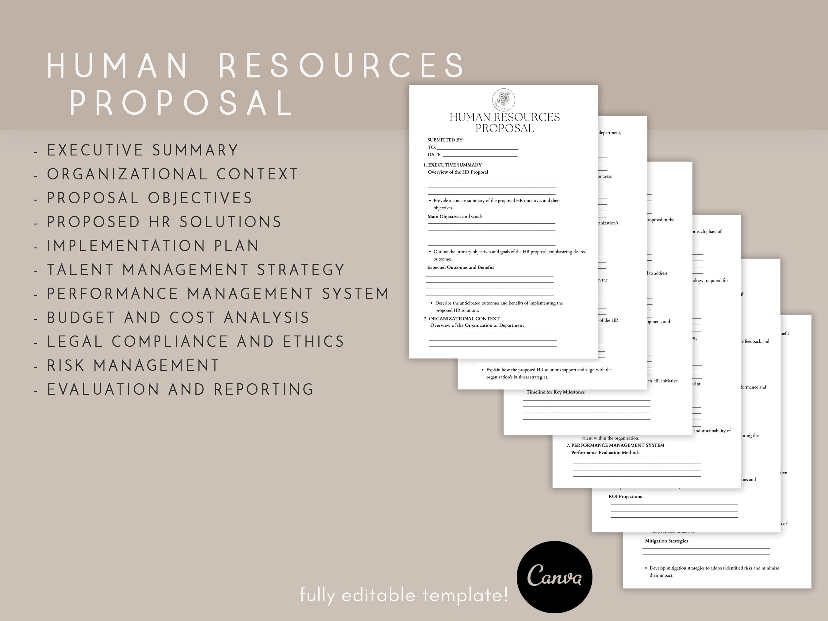 Human Resources Proposal Template, HR Proposal Form Pdf, Canva - Etsy