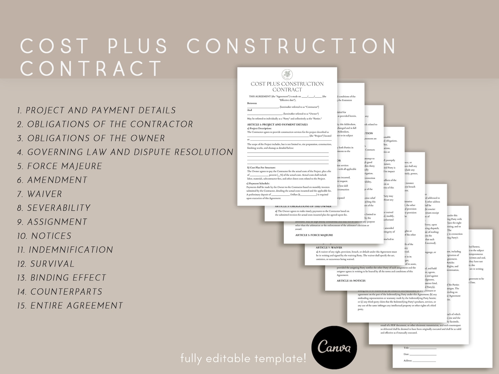 Cost Plus Construction Contract, Cost Plus Contractor Agreement , Pdf ...
