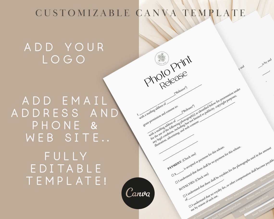 Editable Photo Print Release Forms, Photography Print Release Template ...