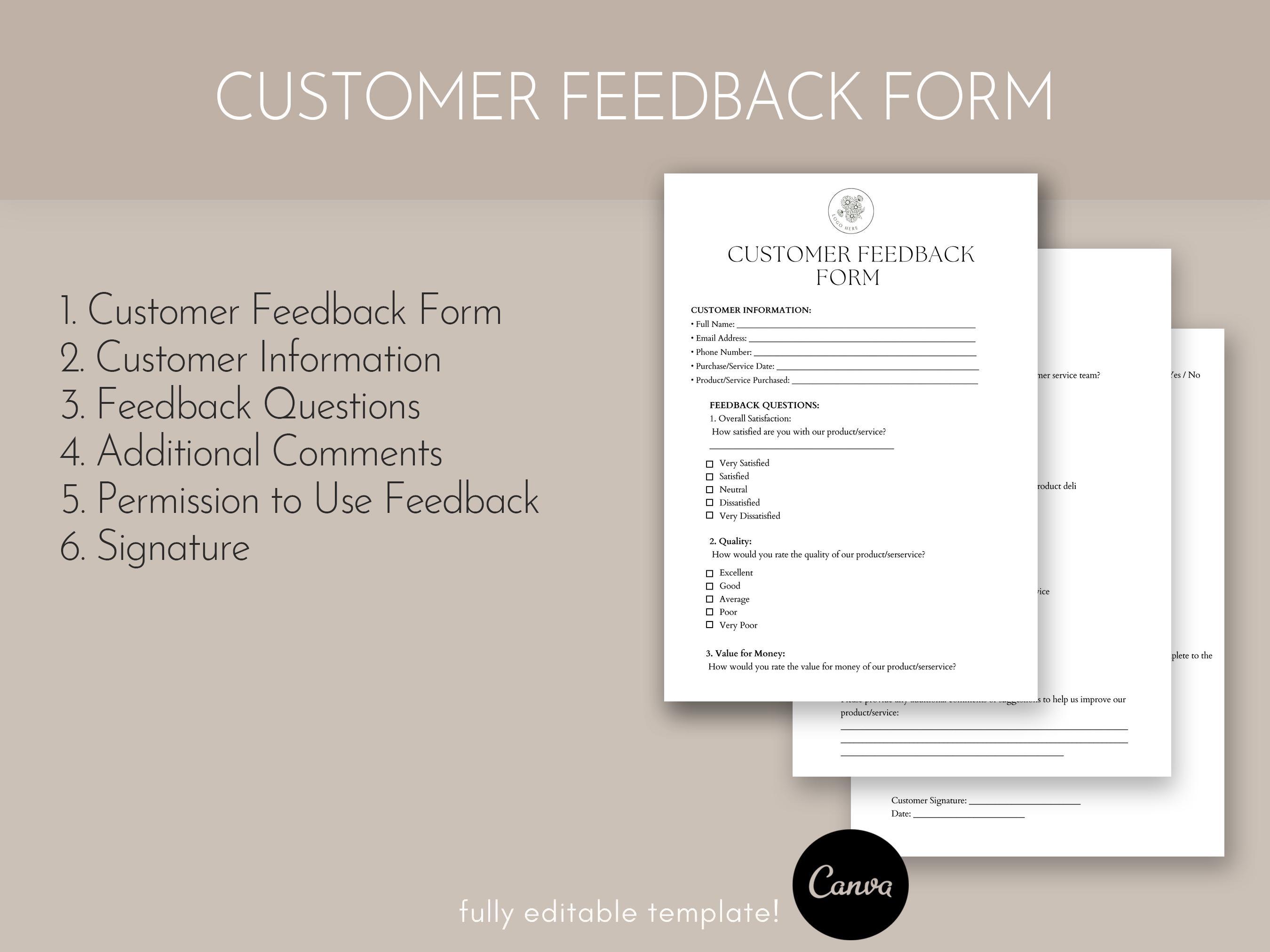 Customer Feedback Form Template, Pdf, Canva - Etsy