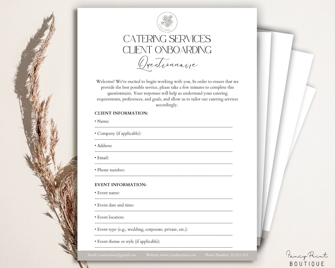 Editable Catering Services Client Onboarding Questionnaire Form ...