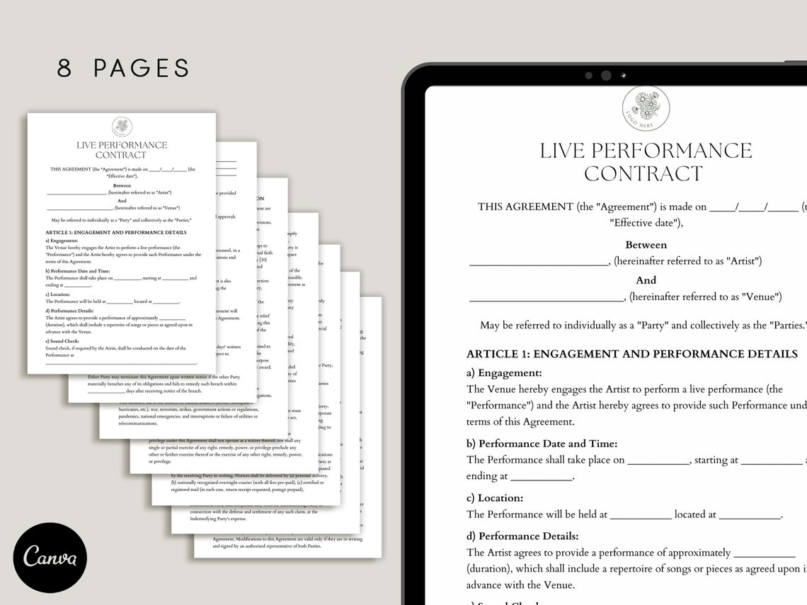 Live Performance Contract Template, Event Performance Agreement, Pdf ...