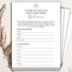 Veterinary Services Client Onboarding Questionnaire Form, Editable ...