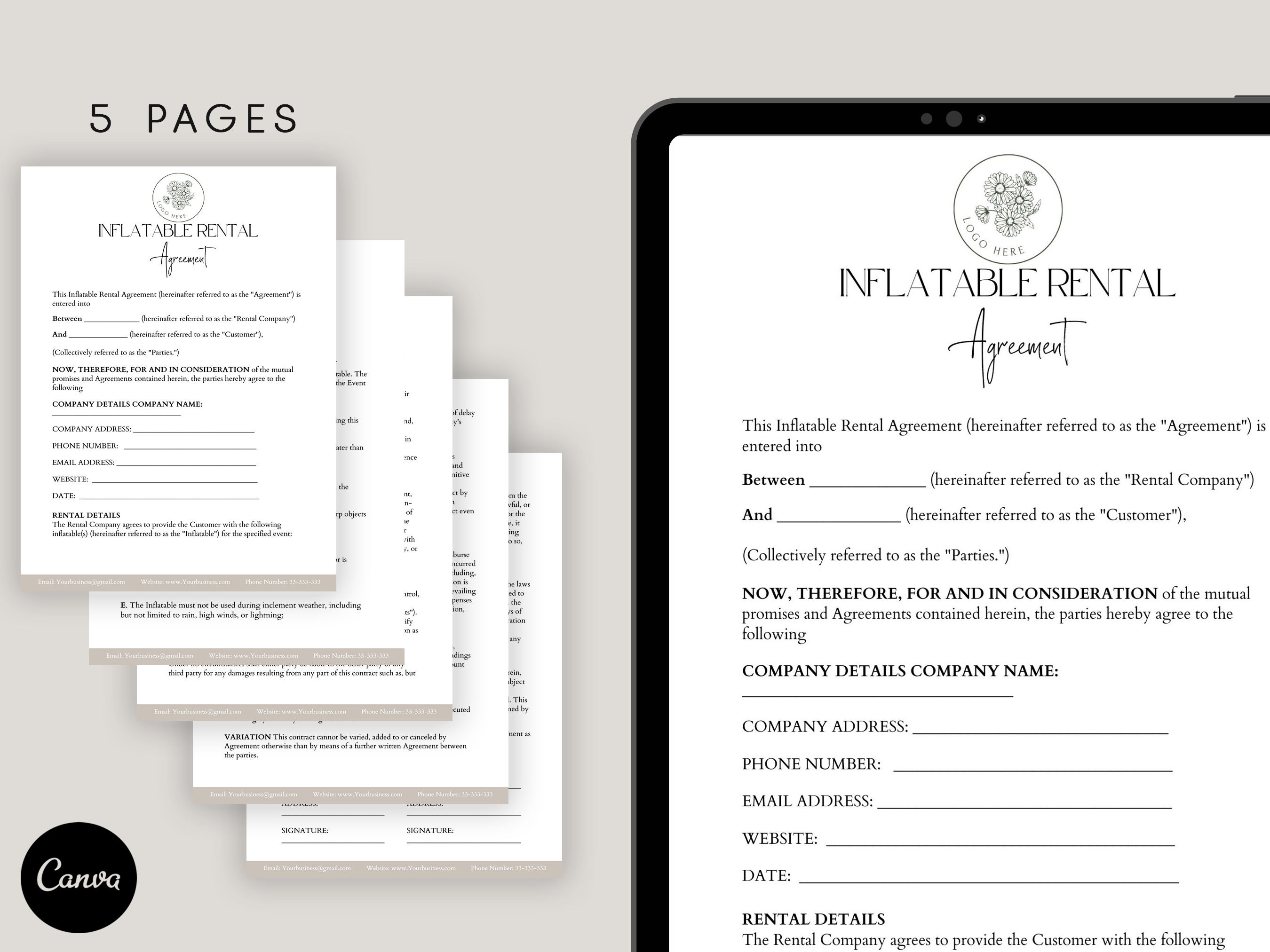 Inflatable Rental Agreement Template, Editable Inflatable Rental ...