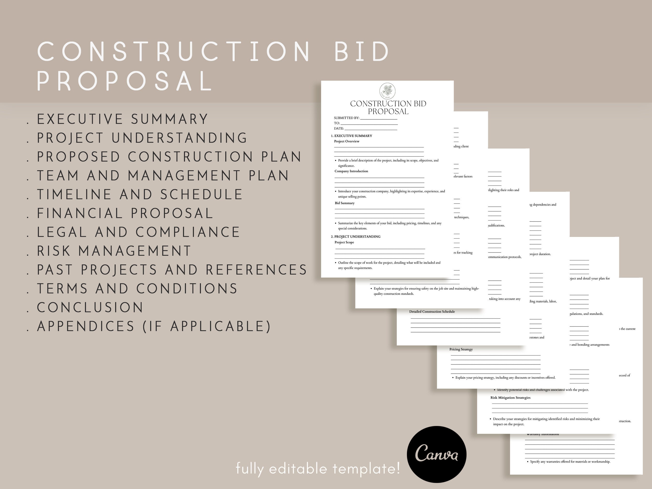 Construction Bid Proposal, Construction Business Proposal, Construction ...