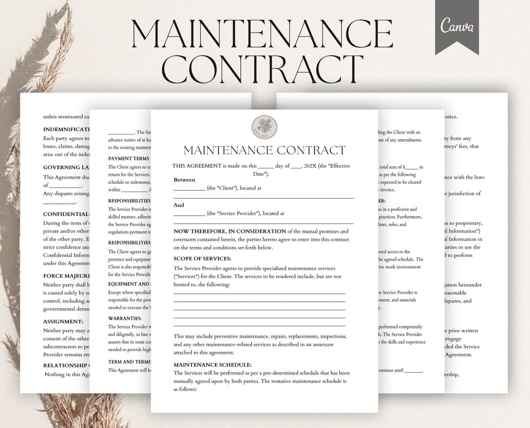 Maintenance Contract Template, Editable Maintenance Contract, Service ...