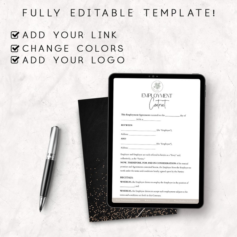 Editable Employee Contract Template, Employment Agreement Form, Small ...